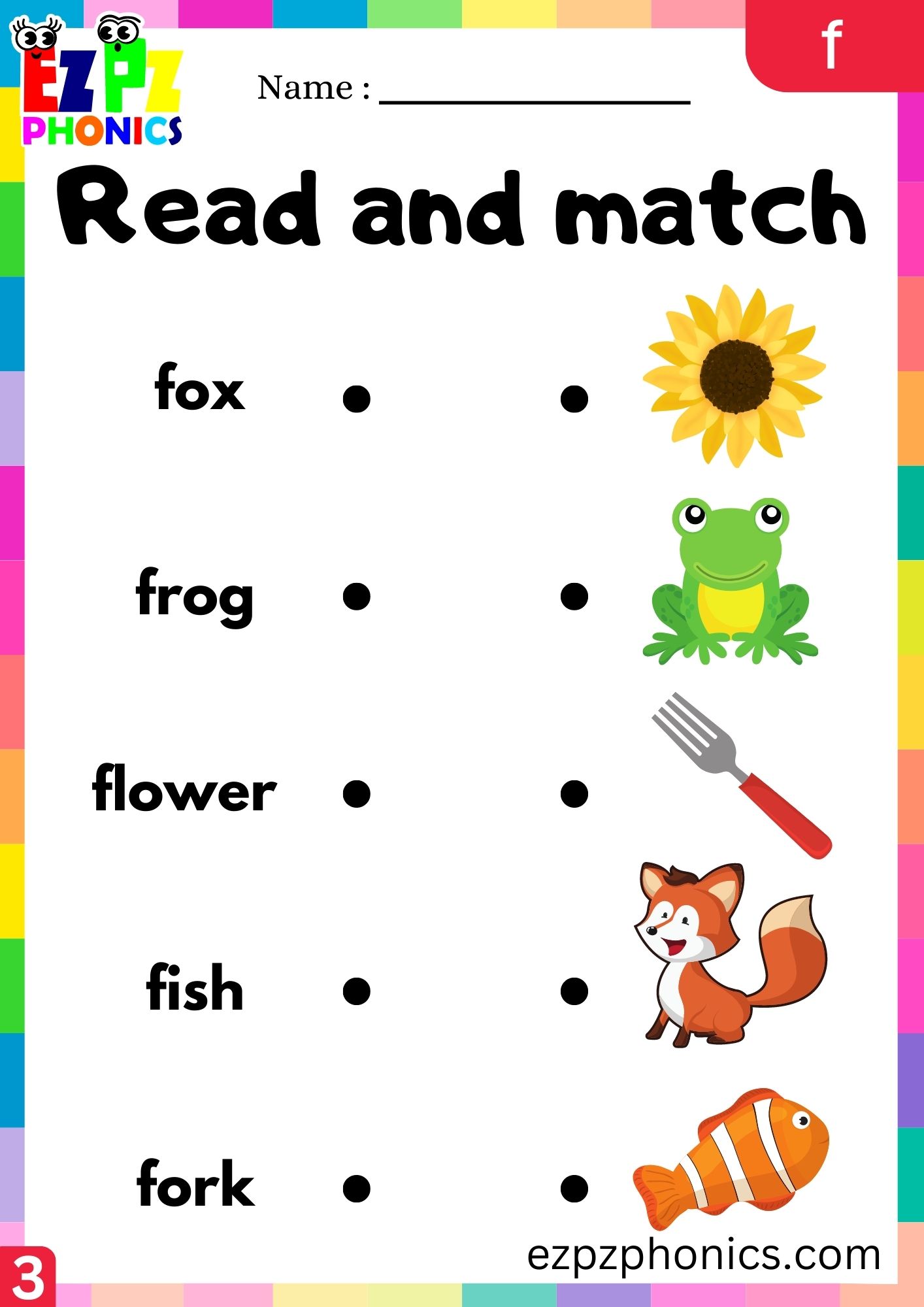 Letter f Read and Match the Images Phonics Activity Group 3 - ezpzphonics.com